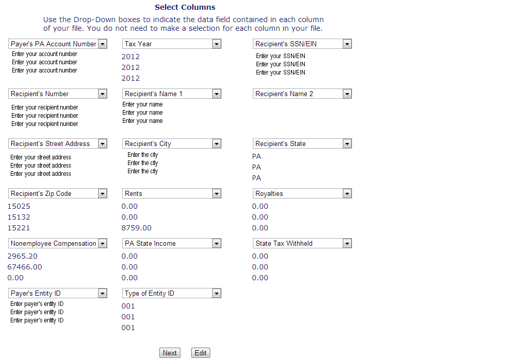 How to Create and Upload the PA 1099 File