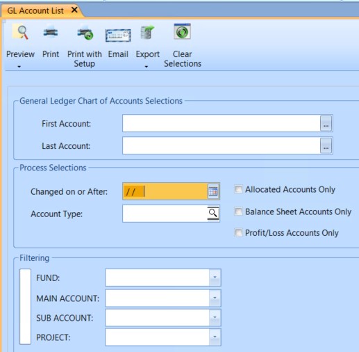 General Ledger Account List