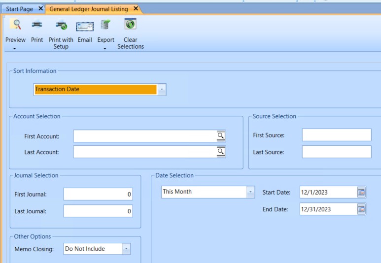 General Ledger Journal Listing