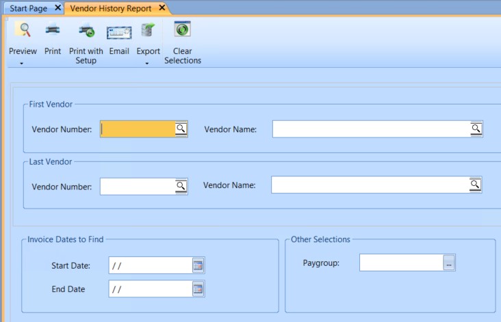 Vendor History Report