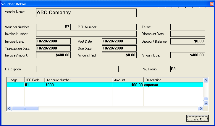 Vendor Open Vouchers