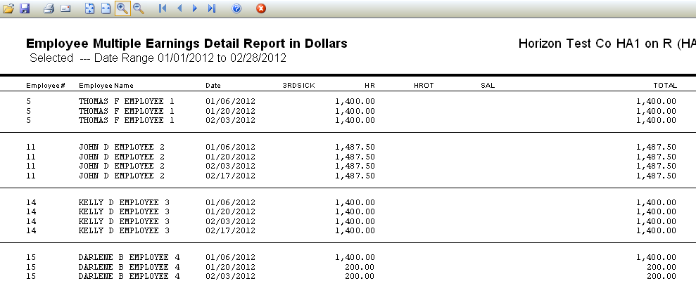 Multiple Earnings Detail