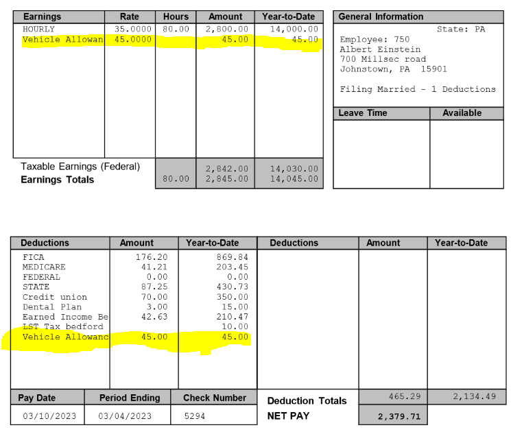 Taxable Unpaid Earning or Benefit Setup