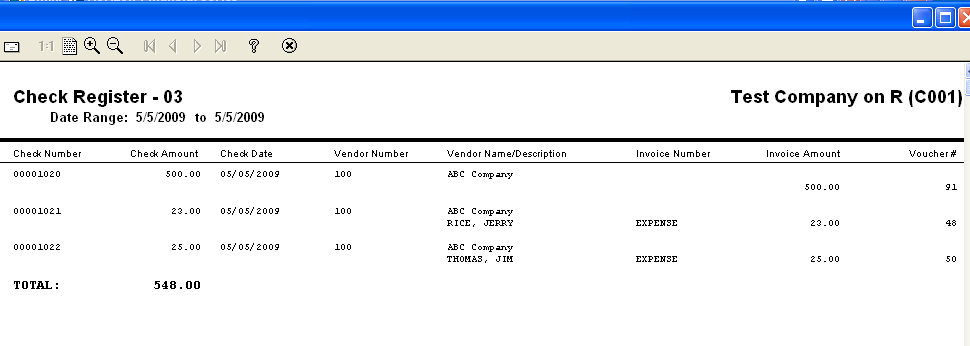 Check Register - By Check Number