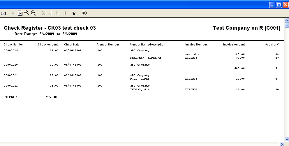 Check Register- Check Book Selection
