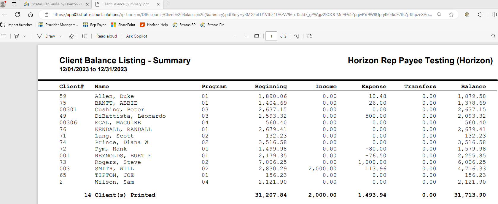 Client Balance Summary Report