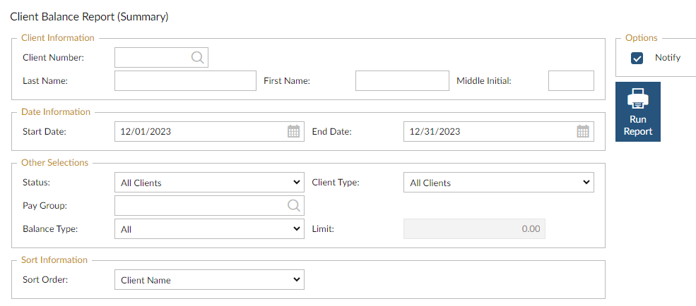 Client Balance Summary Report
