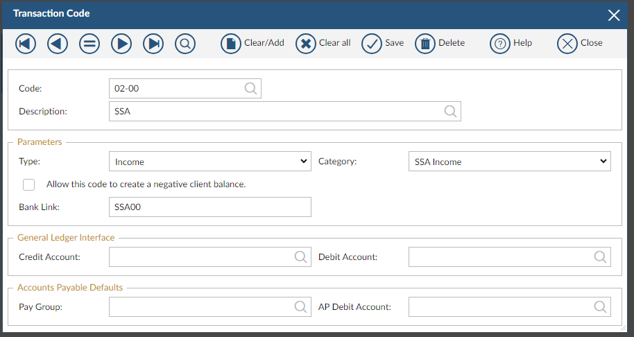 Transaction Code Master